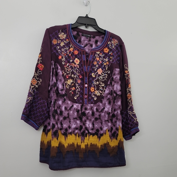 John Mark | Tops | John Mark Floral Embroidered Tie Dye Print Yneck 34 ...